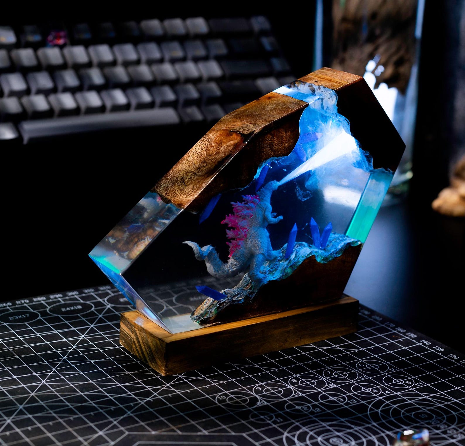 Monster Godzilla Resin Lamp, Monster Handmade Epoxy Lamp, Unique ...