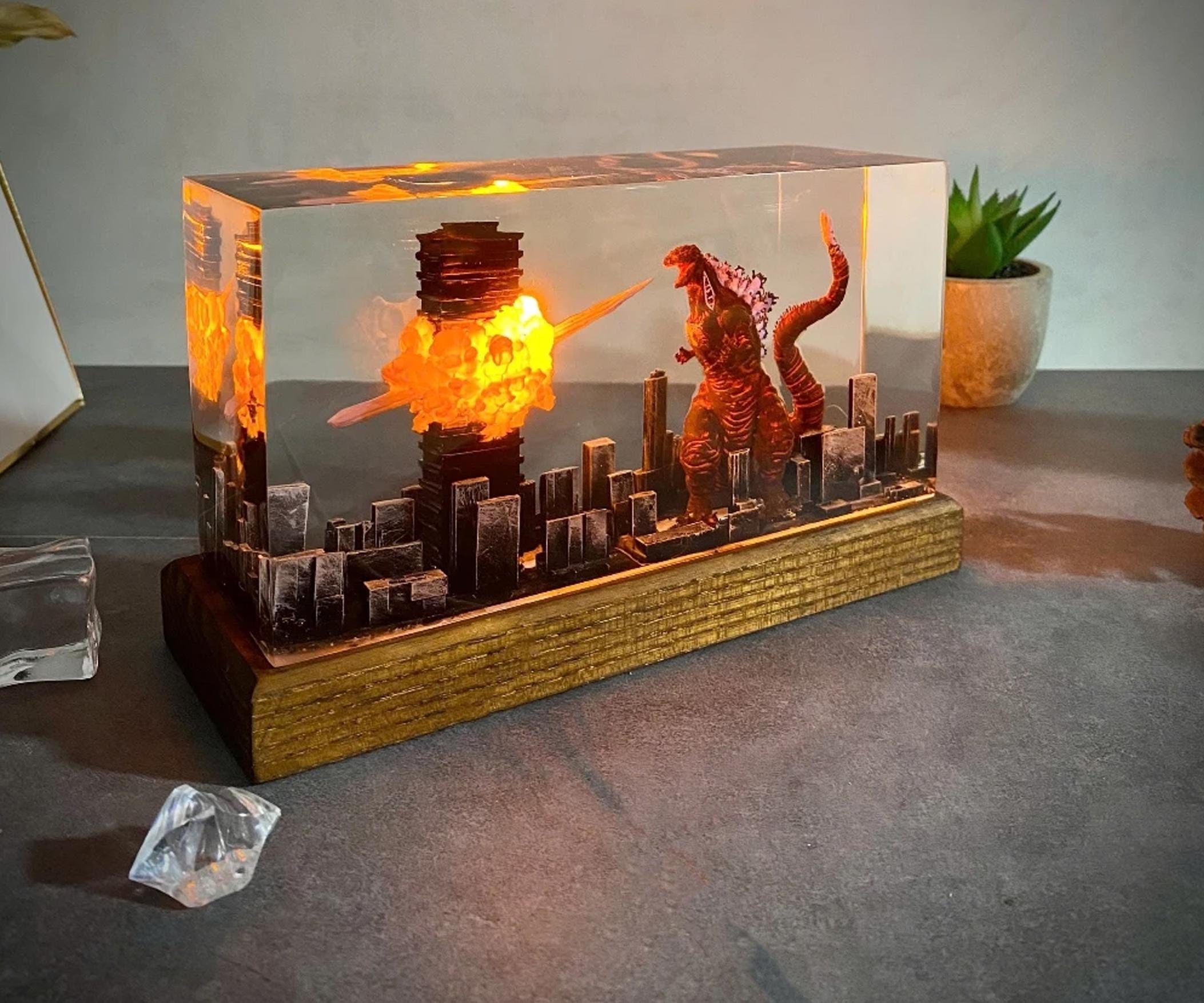 Gozi.lla Monster in the City Epoxy Lamp Atomic Breath Resin Lamp Gaint ...