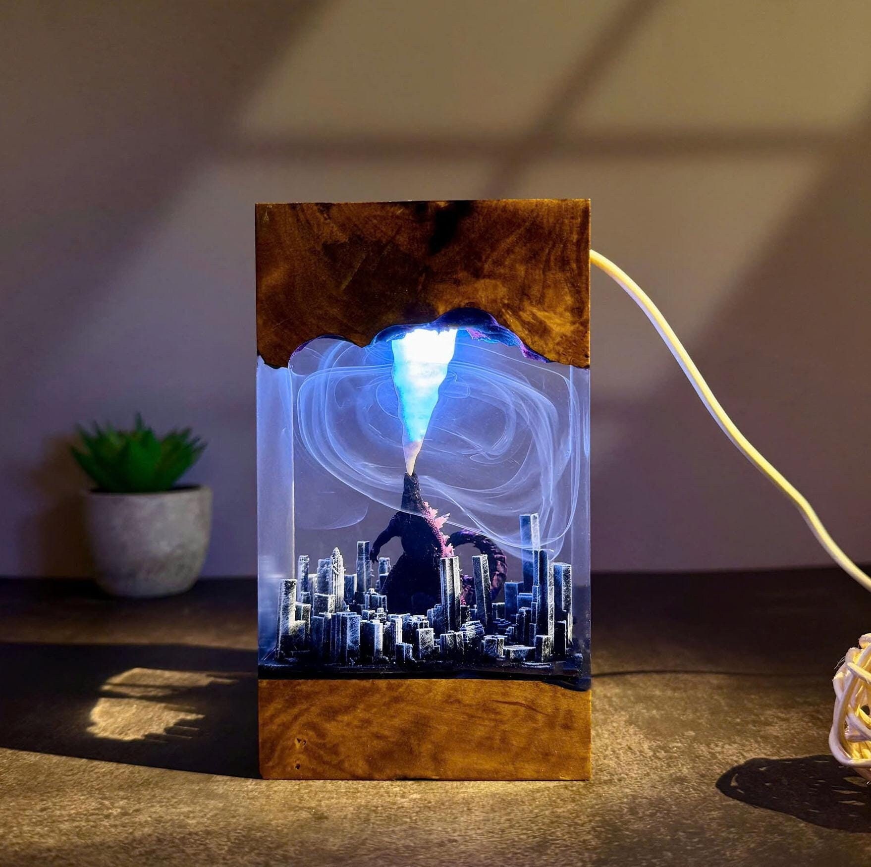 God.zilla Resin Lamp, Monster Resin Lamp, Diorama Resin Epoxy, Custom ...