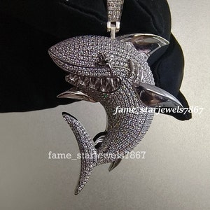 Men's 3D Shark Charm Pendant Cubic Zirconia VVS1/D Round Diamond ...