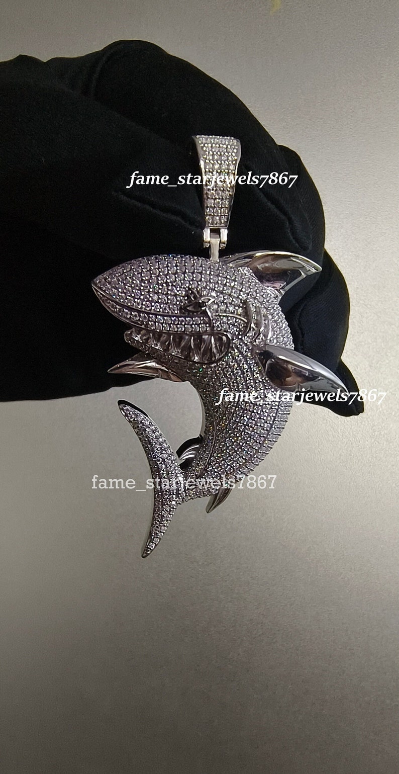 Men's 3D Shark Charm Pendant Cubic Zirconia VVS1/D Round Diamond ...