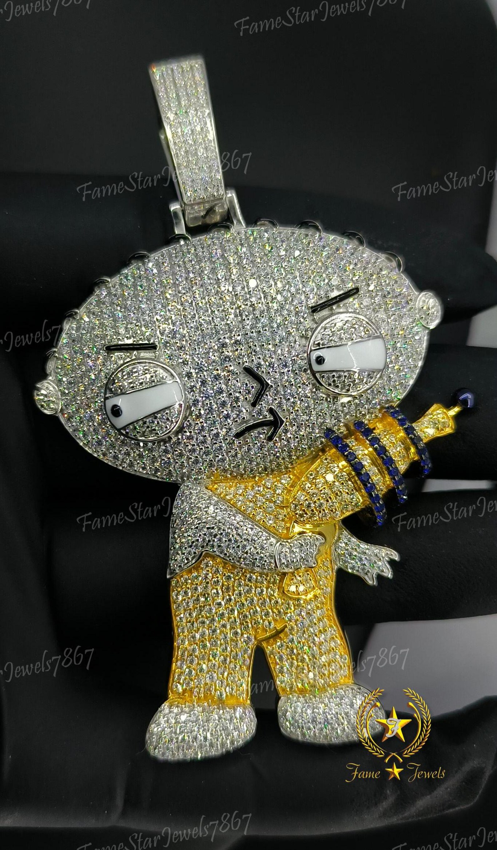Huge Guy Stewie Griffin Iced Out Simulated Diamond Pendant 14k Two-tone ...