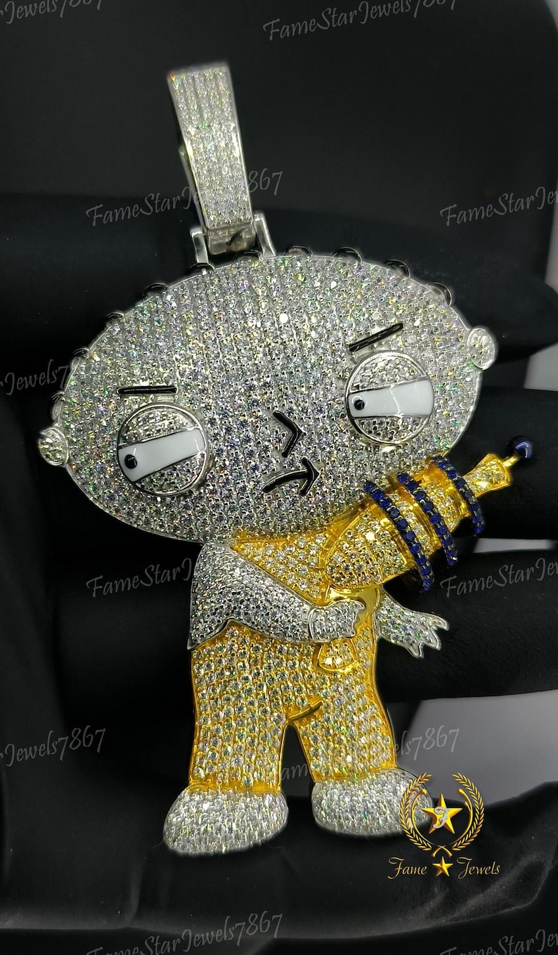 Huge Guy Stewie Griffin Iced Out Simulated Diamond Pendant 14k Two-tone ...