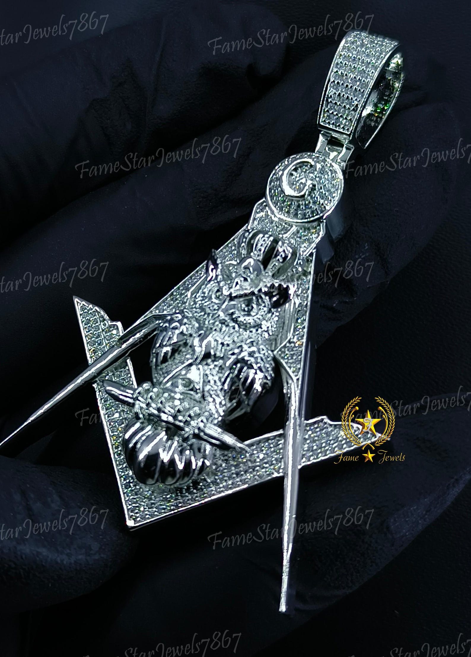 Masonic Freemason Compass With Owl Charm Pendant in Solid 925 Sterling ...