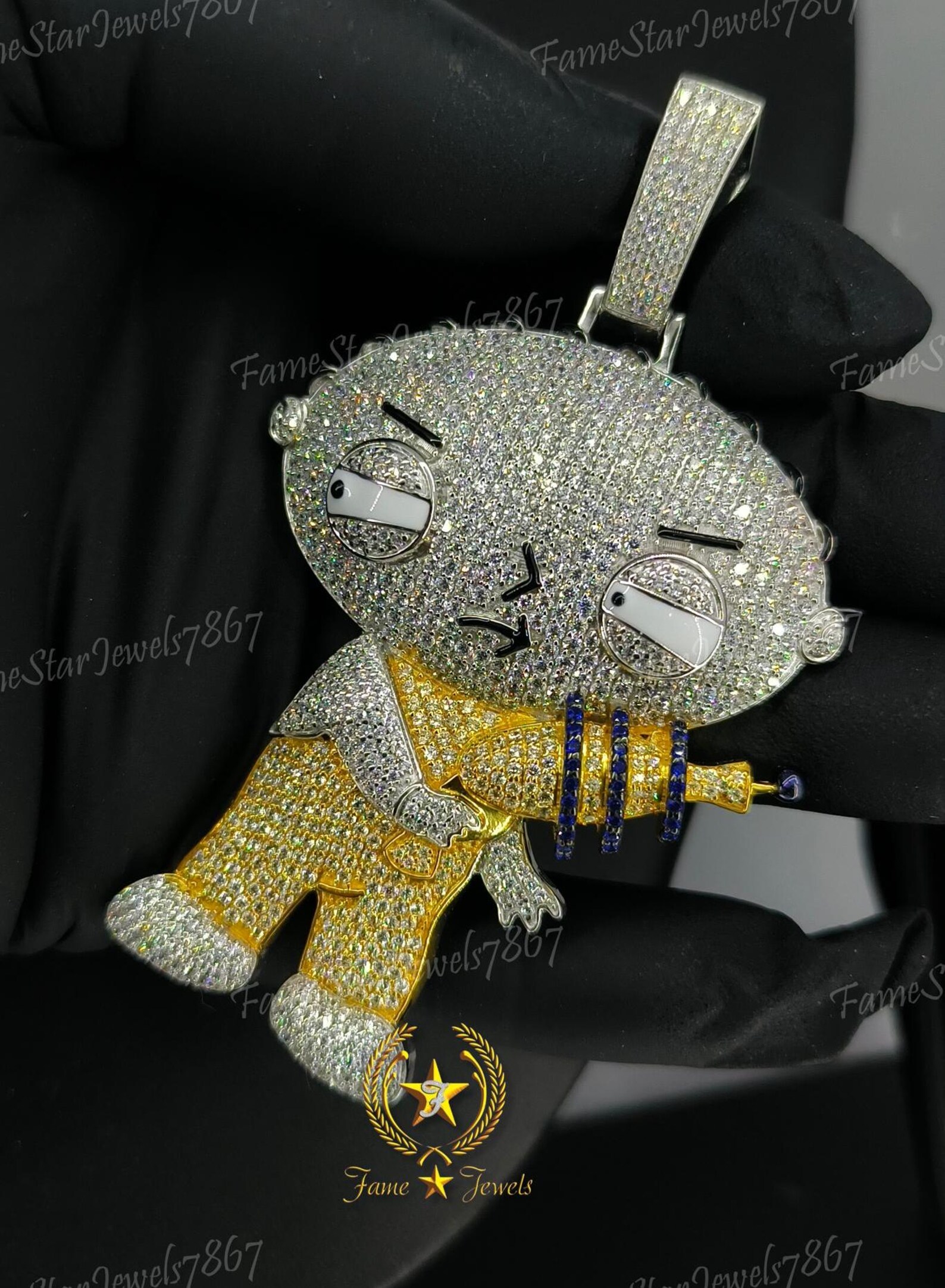 Huge Guy Stewie Griffin Iced Out Simulated Diamond Pendant 14k Two-tone ...
