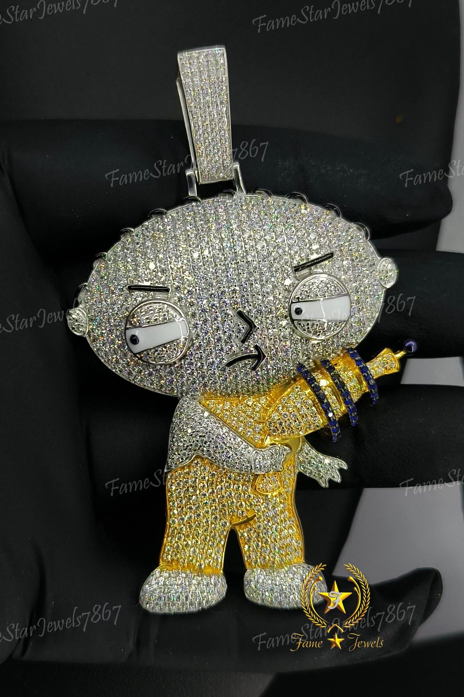 Huge Guy Stewie Griffin Iced Out Simulated Diamond Pendant 14k Two-tone ...