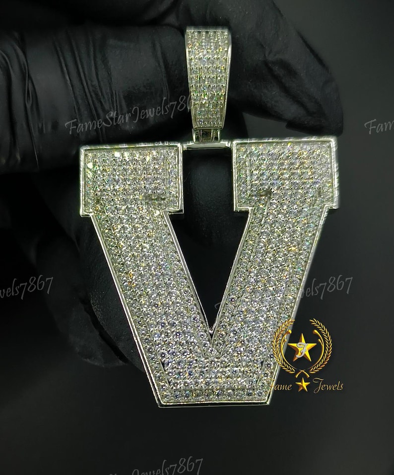 Iced Out Personalized "v" Custom Letter Pendant 4.30ctw Genuine VVS1 ...
