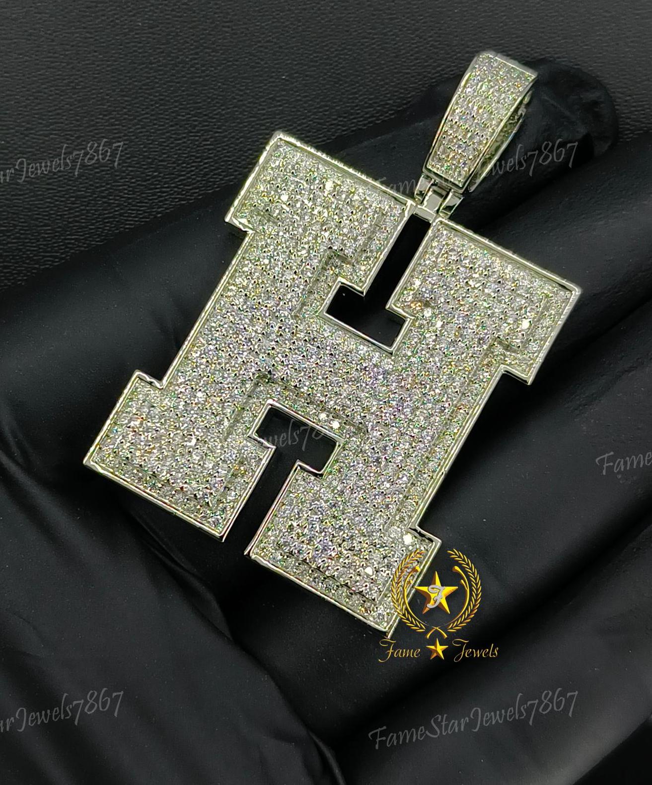 Custom "h" Letter Pendant 3.83ctw Genuine VVS1 Moissanite Test Passer ...