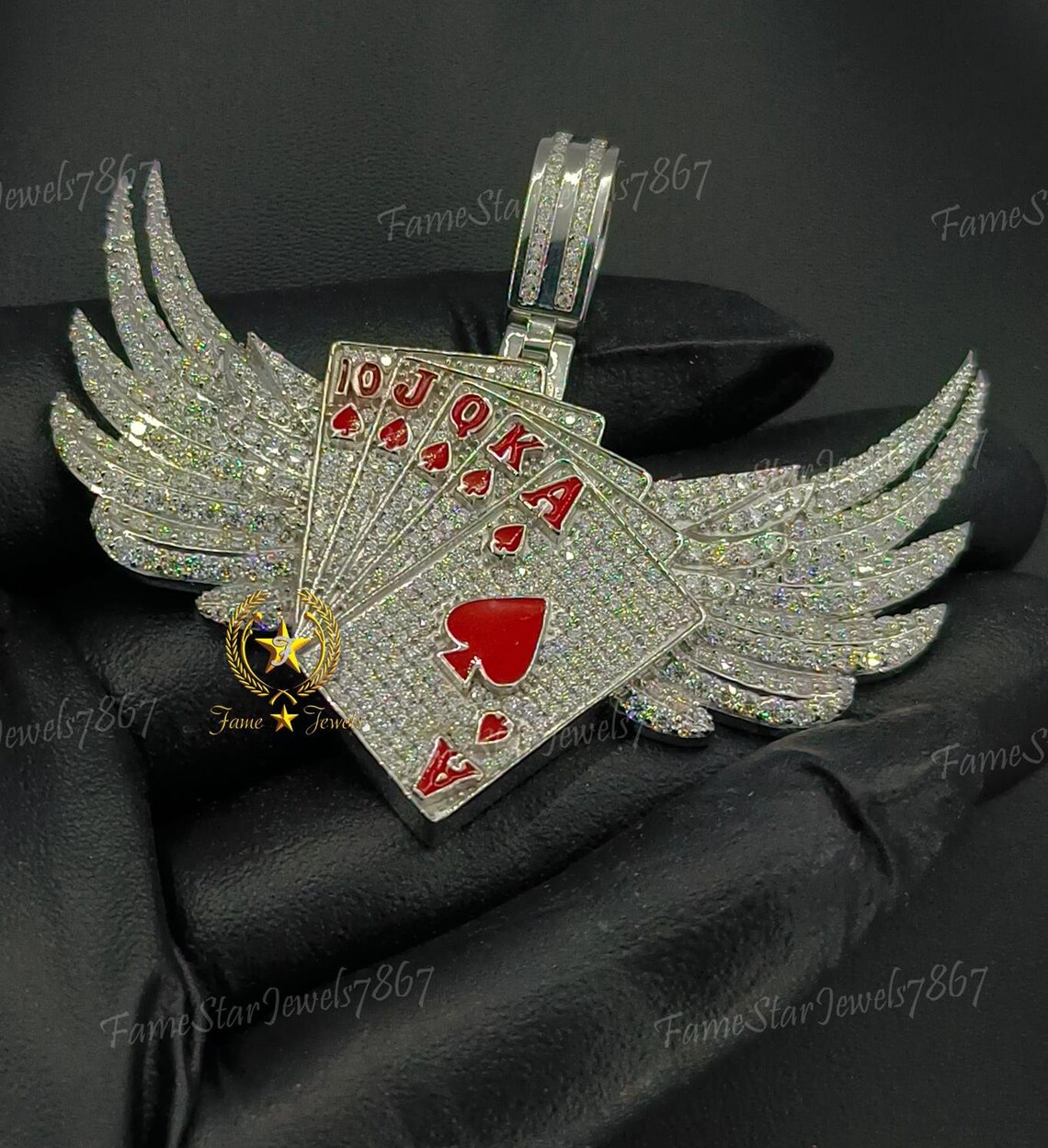 Ace of Spade Cards Flying Wings With Enamel Custom Men's Pendant, 925 ...