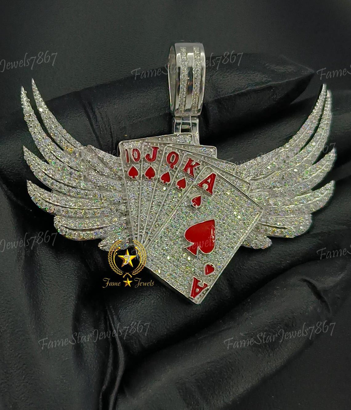 Ace of Spade Cards Flying Wings With Enamel Custom Men's Pendant, 925 ...
