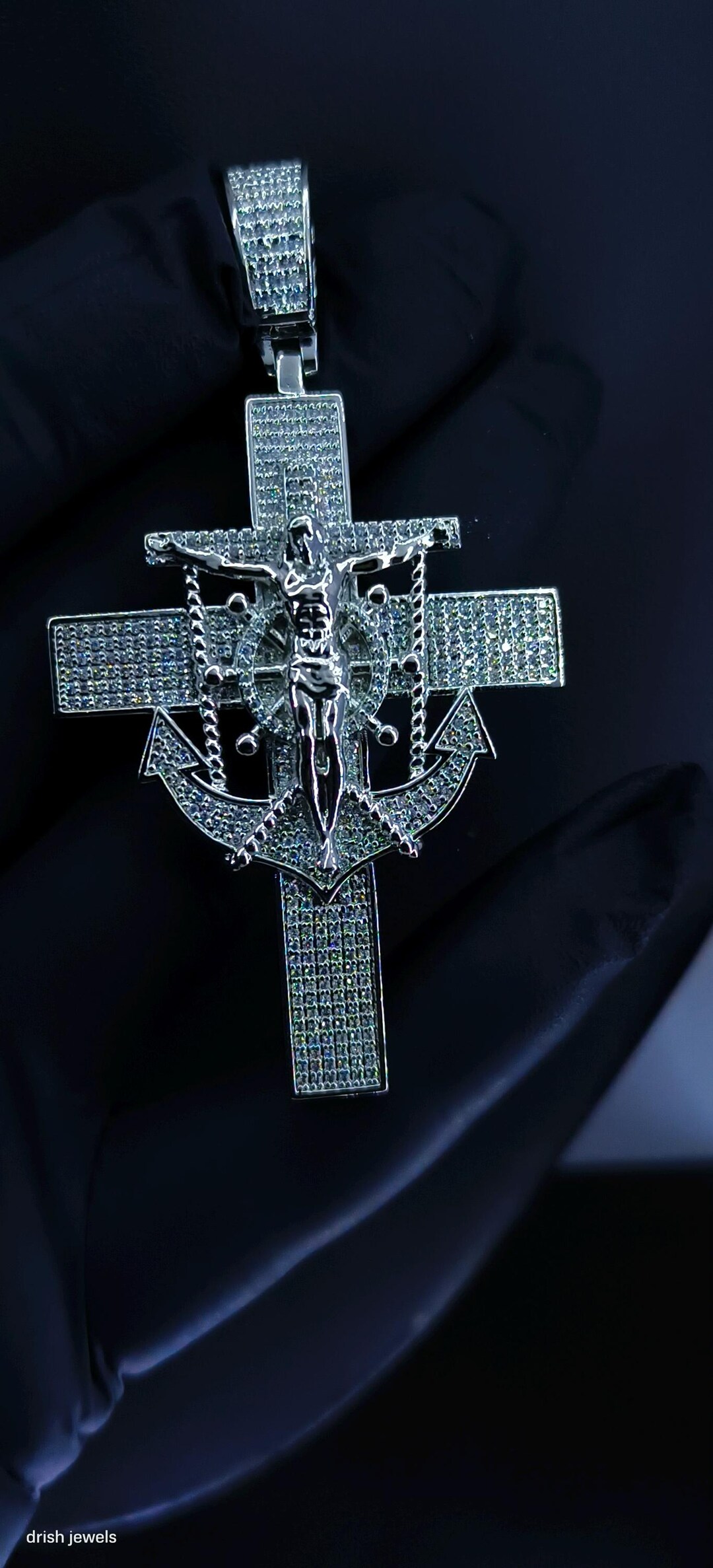 Jesus Christ Cross Anchor Charm Pendant, Cz/genuine Moissanite (test ...