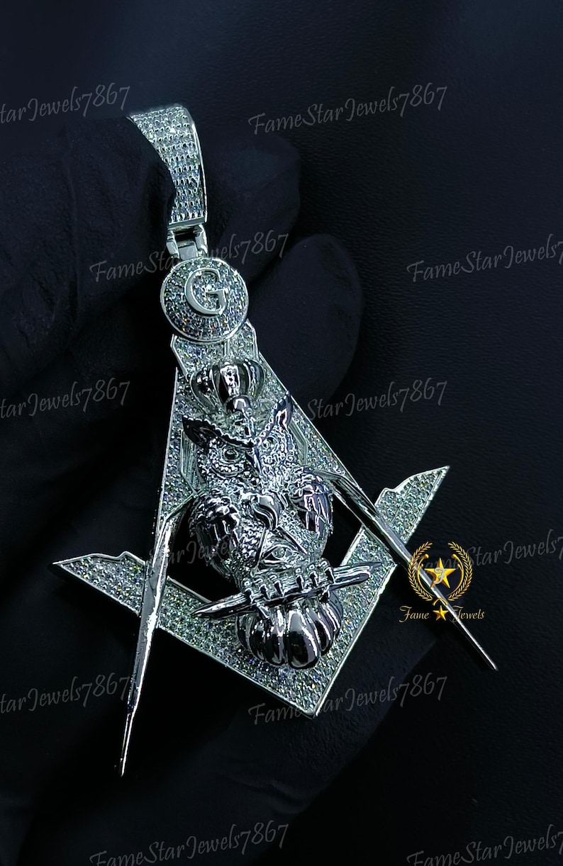Masonic Freemason Compass With Owl Charm Pendant in Solid 925 Sterling ...