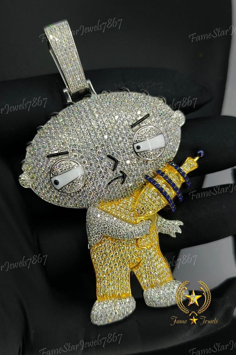 Huge Guy Stewie Griffin Iced Out Simulated Diamond Pendant 14k Two-tone ...