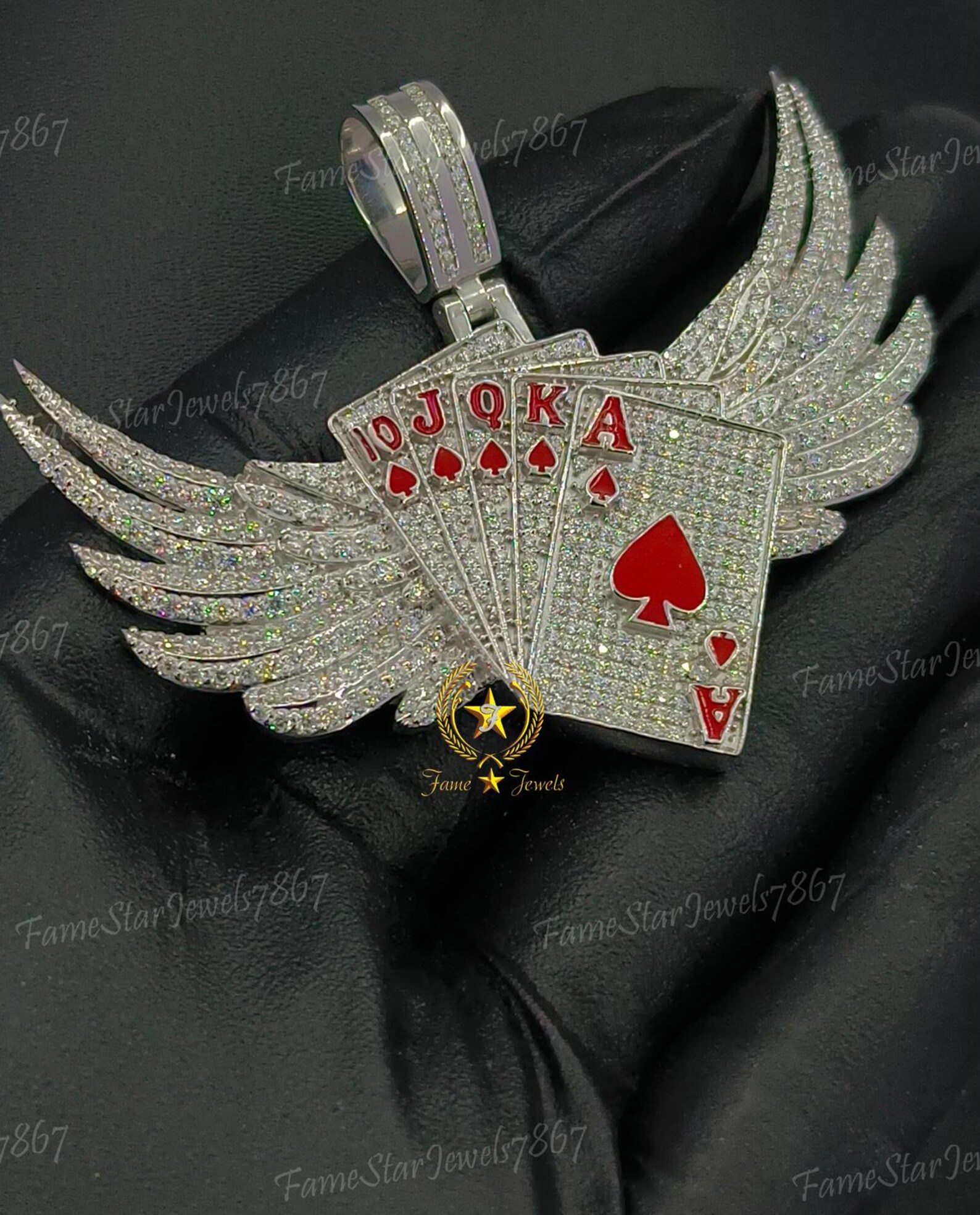 Ace of Spade Cards Flying Wings With Enamel Custom Men's Pendant, 925 ...