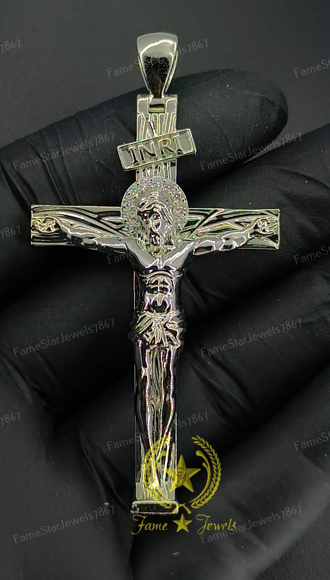 Jesus INRI Crucifix Cross Pendant, Cz/genuine Moissanite (test Passer ...