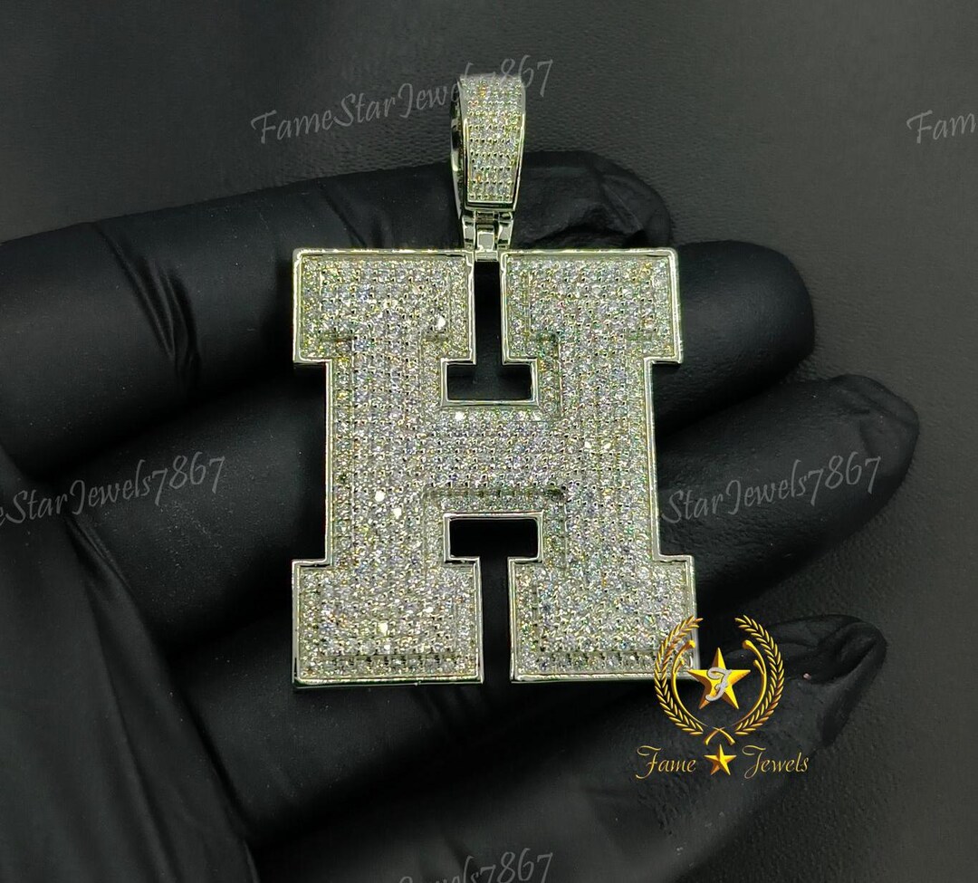 Custom "h" Letter Pendant 3.83ctw Genuine VVS1 Moissanite Test Passer ...