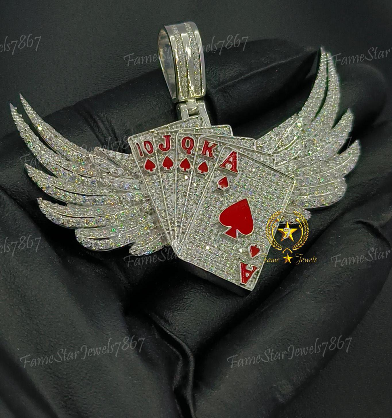 Ace of Spade Cards Flying Wings With Enamel Custom Men's Pendant, 925 ...