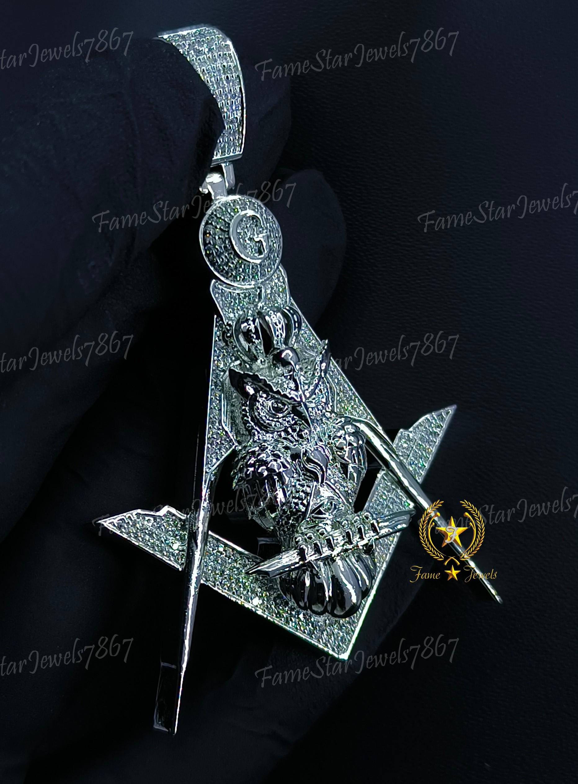 Masonic Freemason Compass With Owl Charm Pendant in Solid 925 Sterling ...