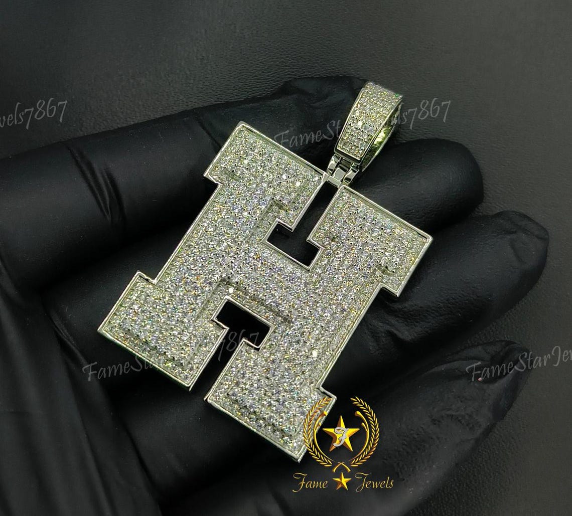 Custom "h" Letter Pendant 3.83ctw Genuine VVS1 Moissanite Test Passer ...