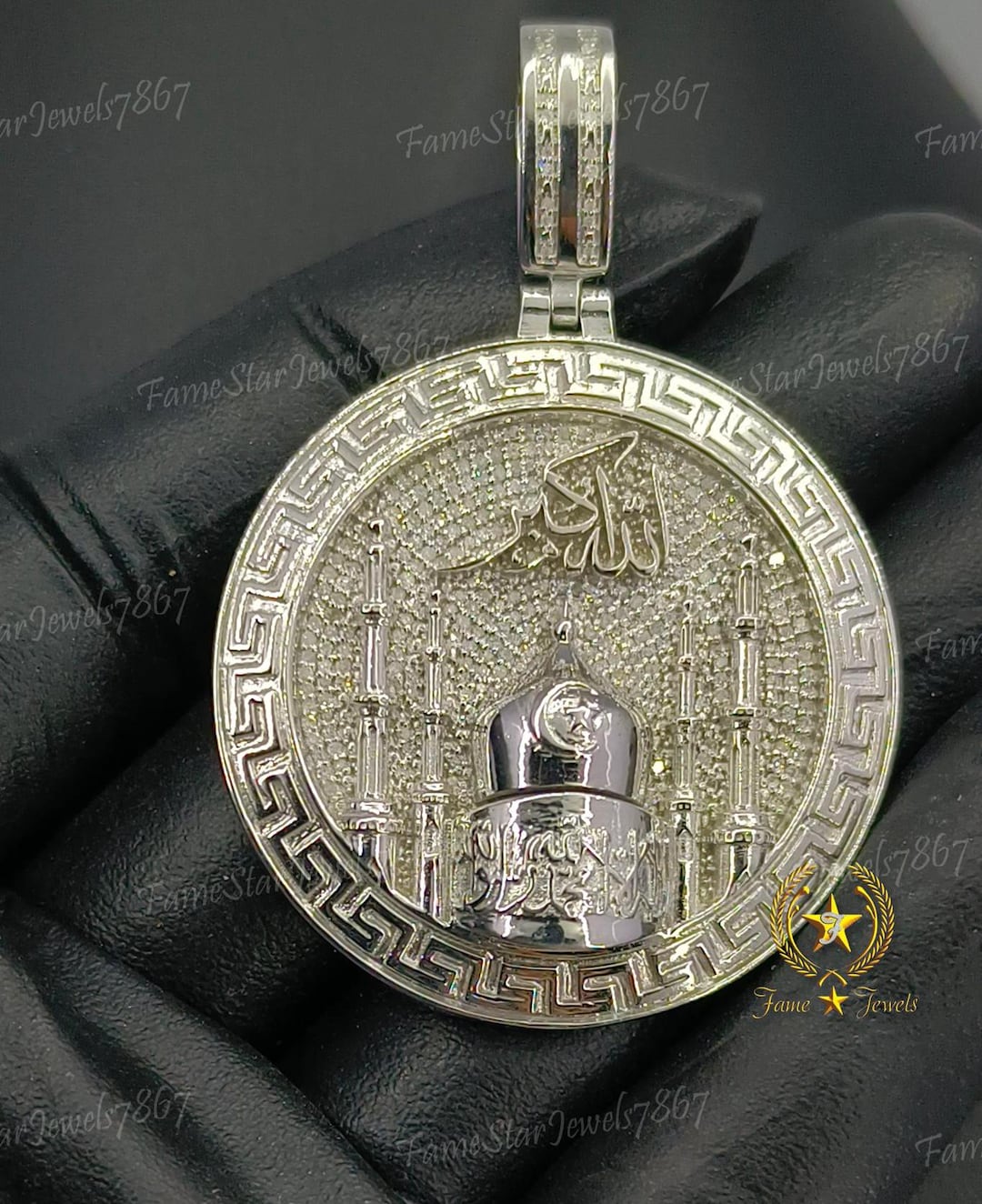 Allah Muslim Mosque Crescent Moon & Star Charm Pendant MOISSANITE ...