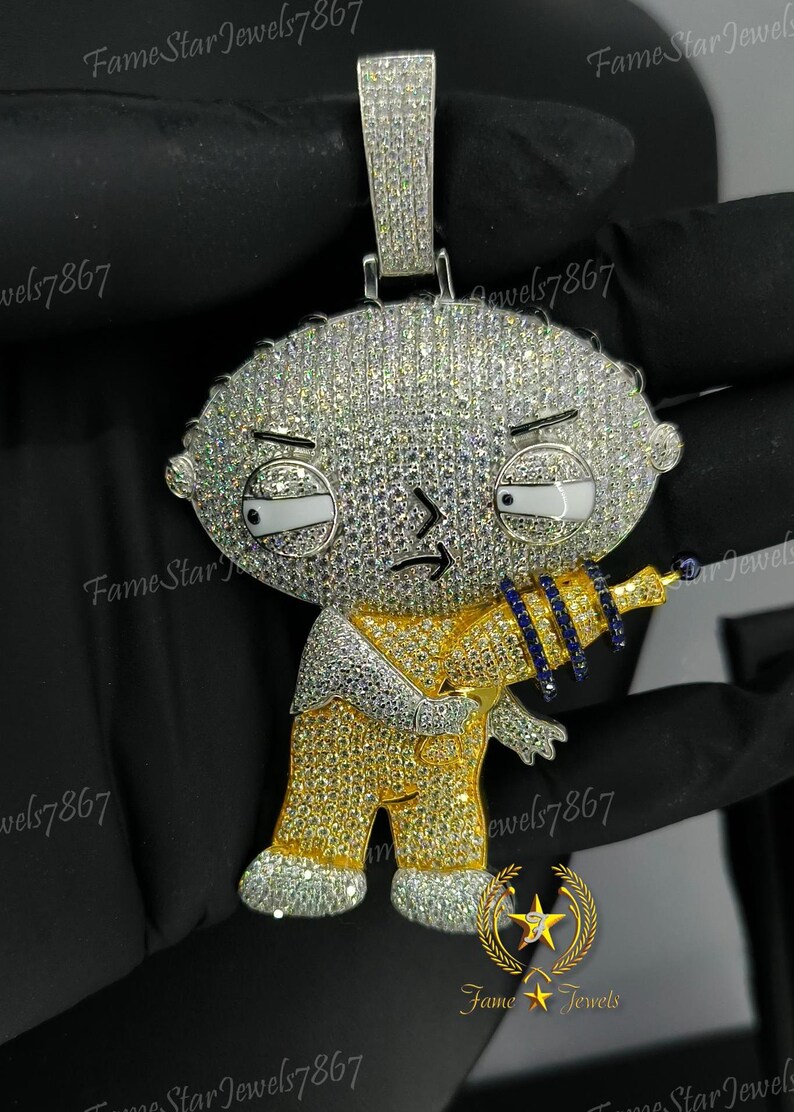 Huge Guy Stewie Griffin Iced Out Simulated Diamond Pendant 14k Two-tone ...