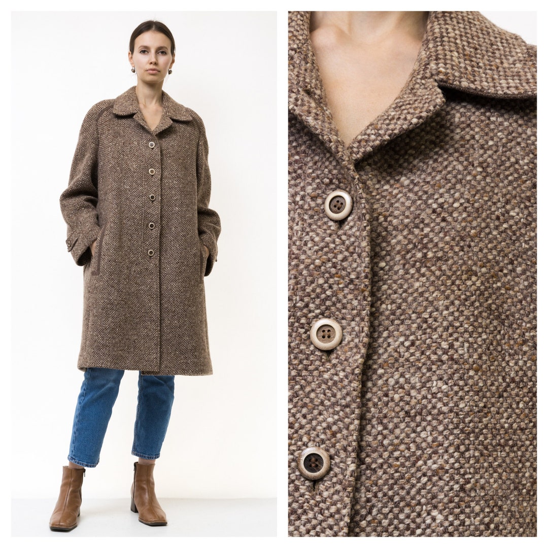 70s Vintage Rare A Line Wool Woolmark Long Sleeve Beige Midi Buttons ...