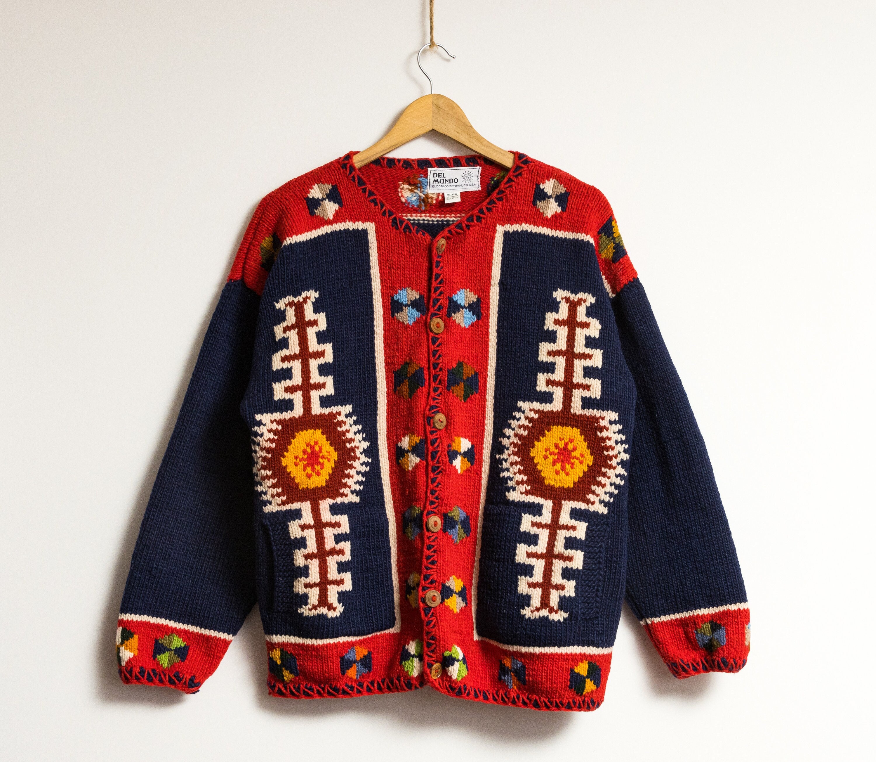 70s Vintage Del Mundo Ecuador Handknitted Wool Sweater 70s Vintage Del Mundo Ecuador Handknitted Wool Sweater
