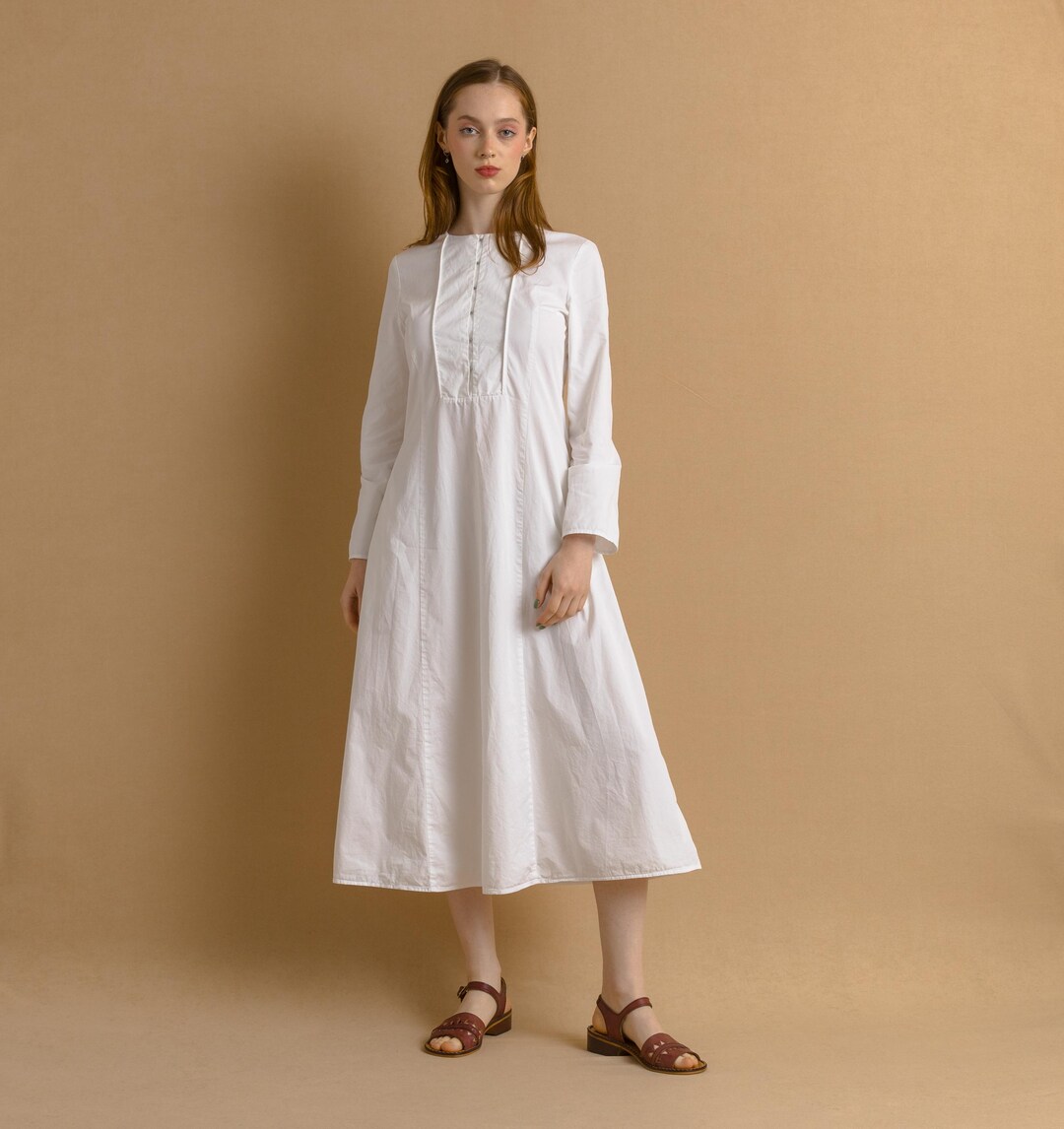 00s Preloved Woman COS Maxi White A Line Long Sleeved Dress Size Small ...