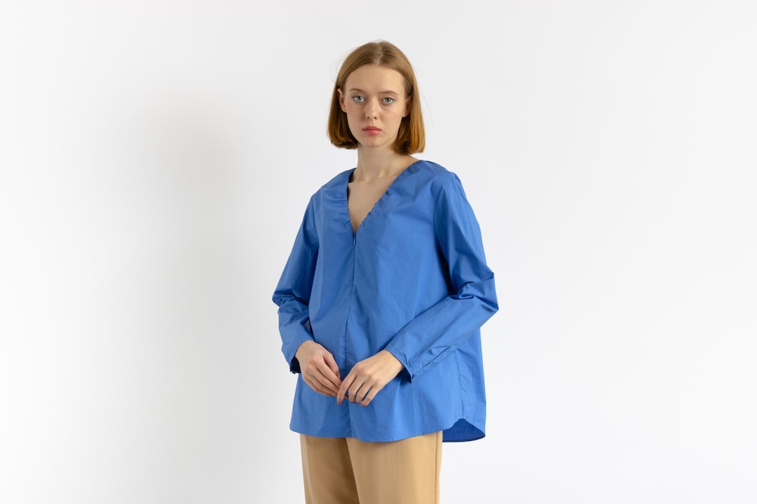 00s Preowned Woman COS Blue Electric Zip Fastens Relaxed Fit Blouse Top ...