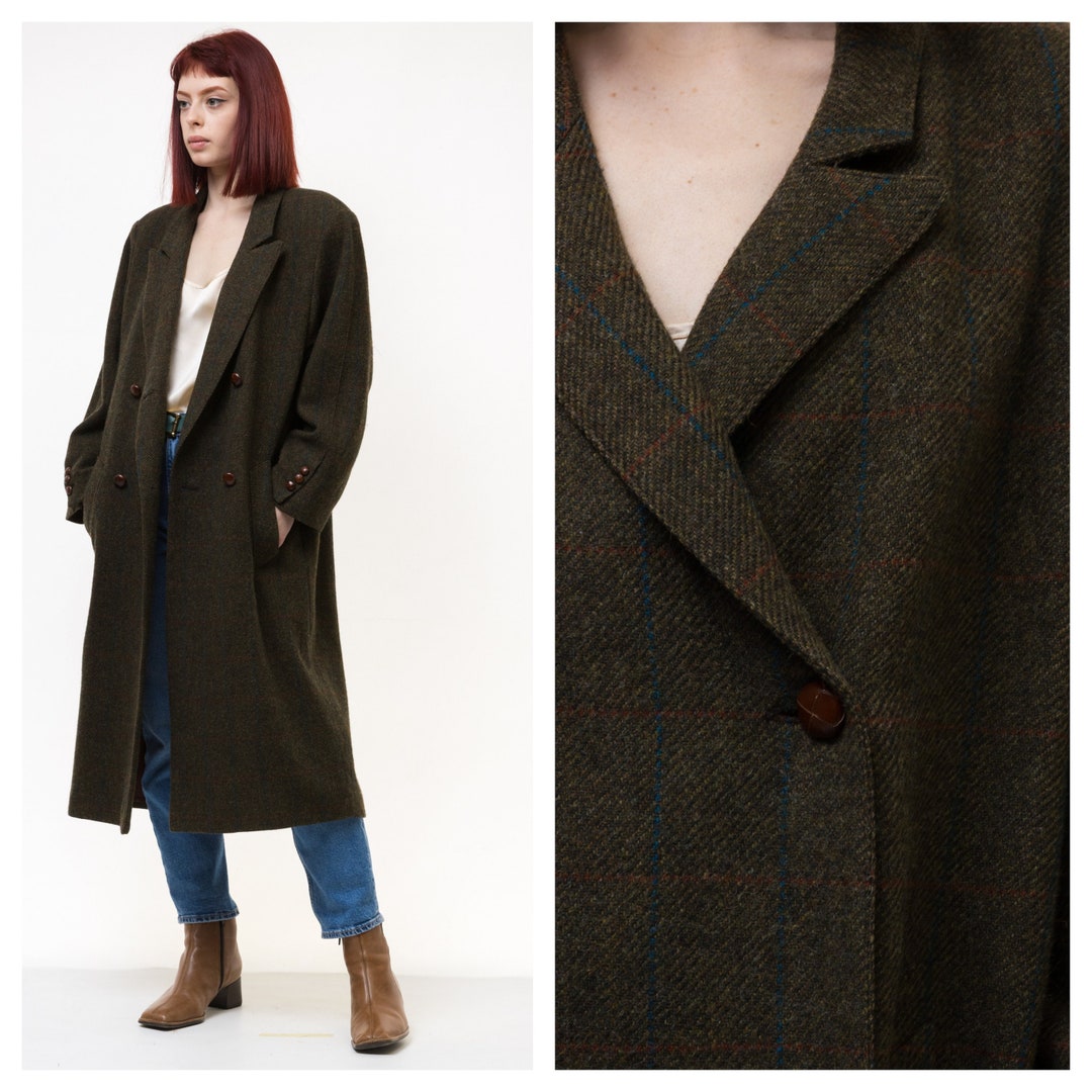 Tweed Wool Coat /vintage 60's Button Wool Pocket Coat - Size Small/ Vintage Woman Tweed Khaki ...