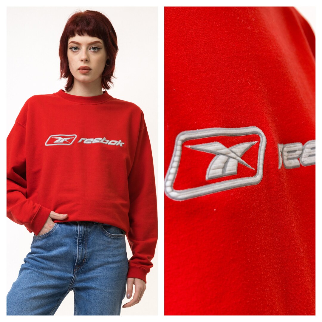 Vintage 90's Reebok Red Big Logo Sweatshirt Plain Sportswear Jumper ...