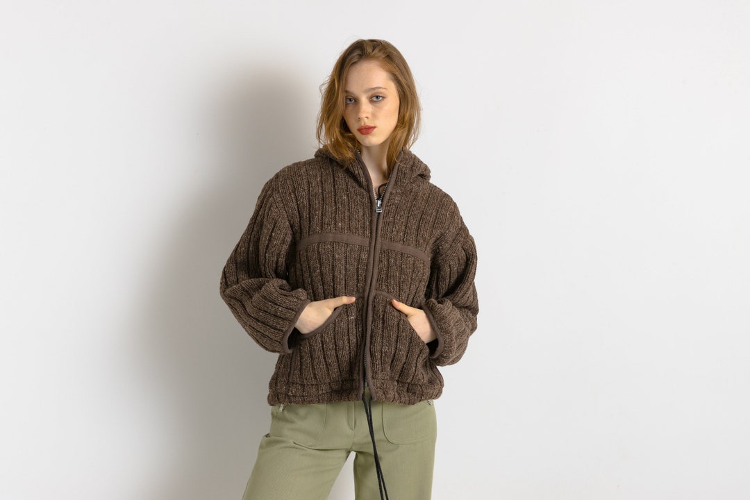 70s Vintage Nepal Handknitted Wool Sweater Knitwear Zip Fastens With a ...