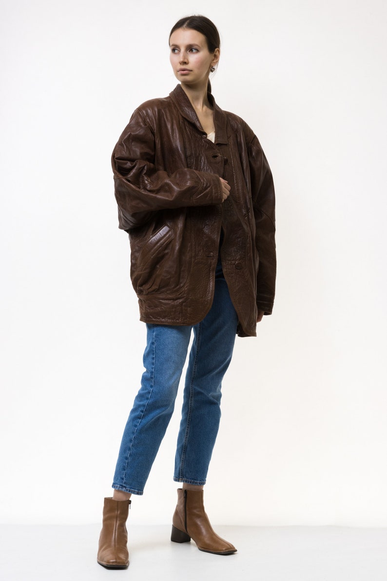 Women Leather Jacket 80s Leather Trench Coat Minimalist - Etsy