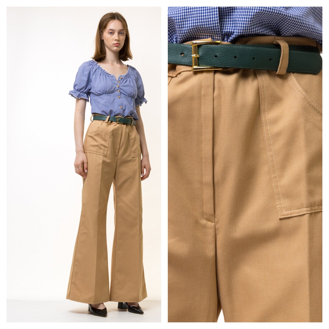 80s Vintage Beige Tapered Flared High Waisted Woman Fall Cotton High ...