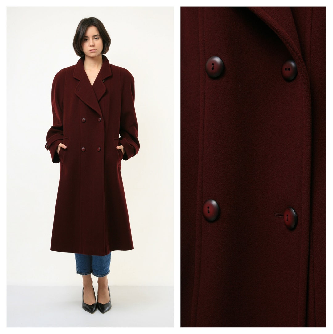 80s Vintage Vtg Rare 100% Wool Woolmark Tag Long Sleeve Maroon Midi ...
