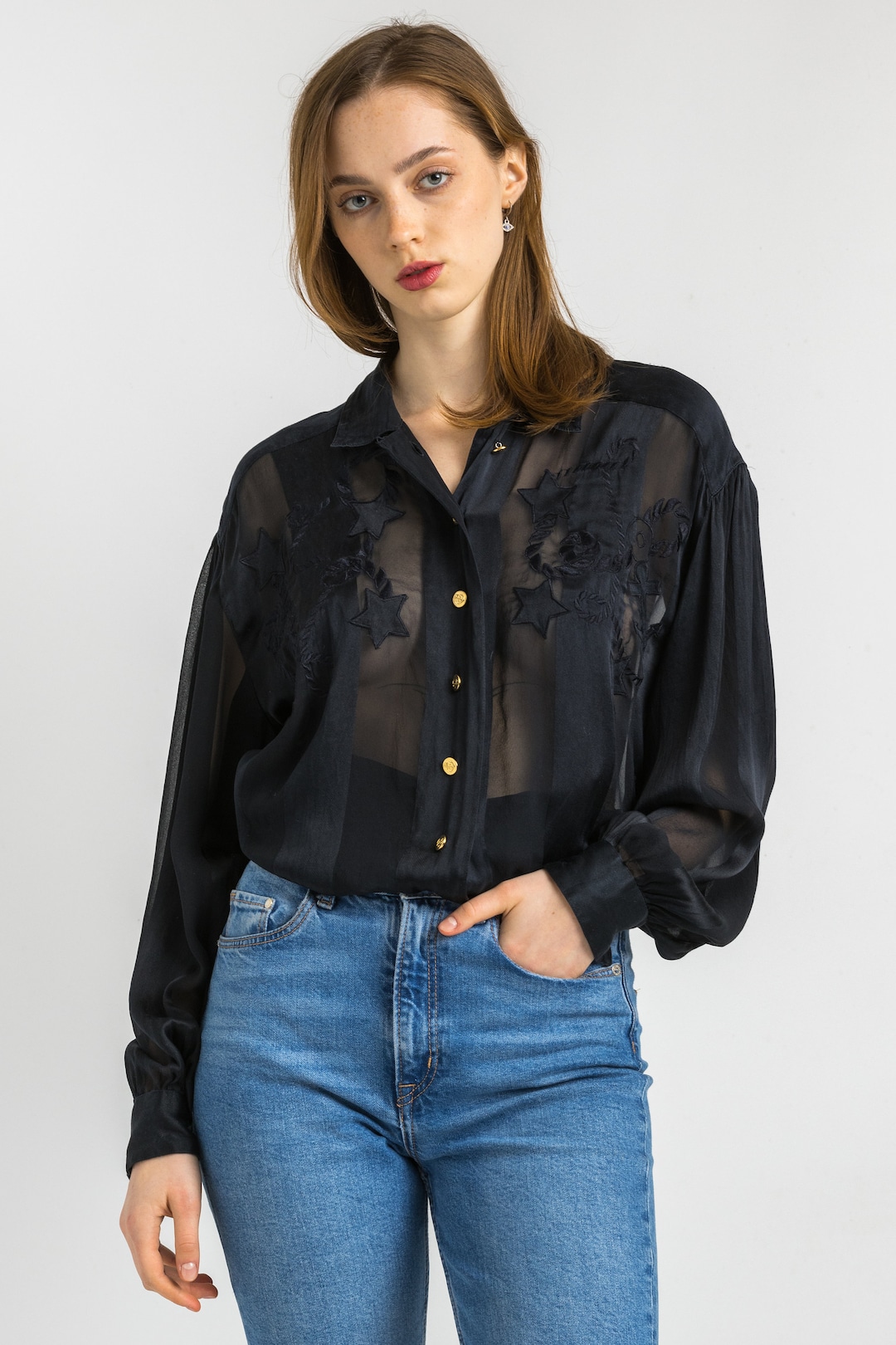 Vintage 80s Escada Silk Black Long Blouse/large Woman Escada Elegant ...