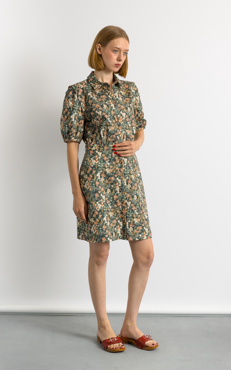00s Woman Preowned Naf Naf Green Flowers Mini Dress Y2K Cotton Size 38 ...