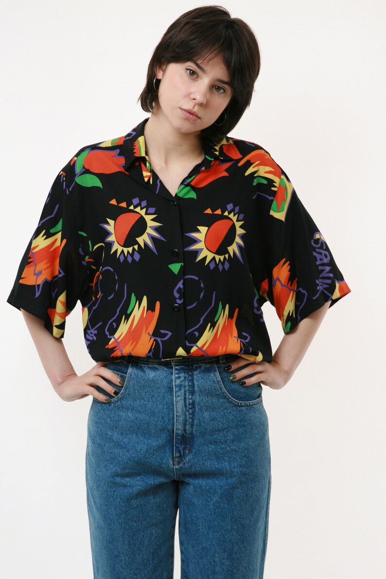 80s Vintage Vtg Rare Abstract Pattern Visocose Multicolor - Etsy
