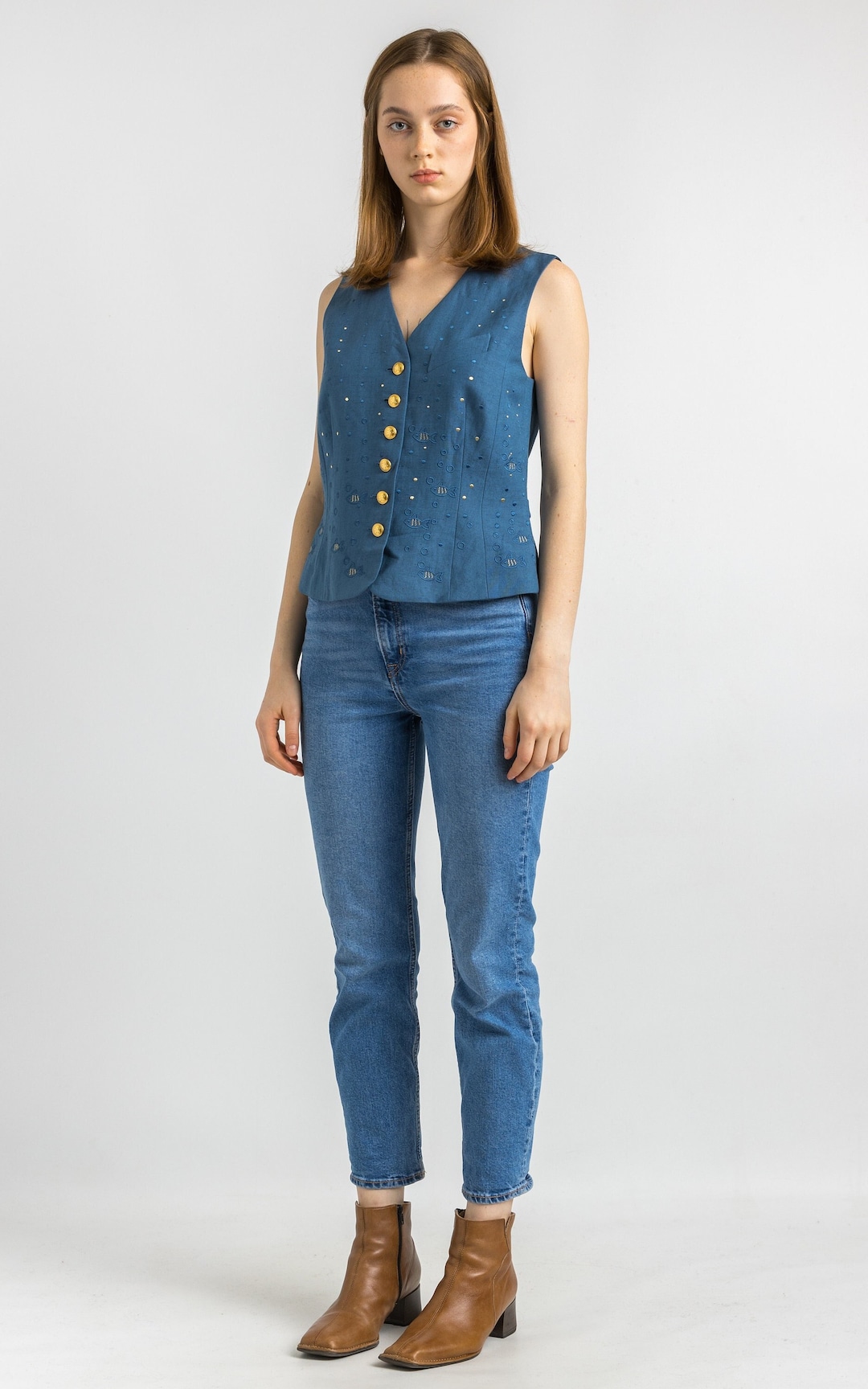 80s Vintage LAUREL Escada Silk Linen Vest / Embroidered Vest / Woman ...