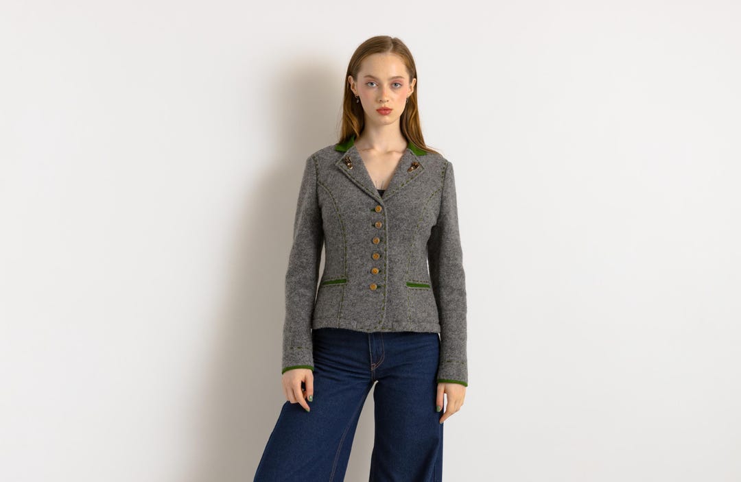 Women's Structured Jacket Collar and 2 Side Pockets / Deer Horn Buttons ...