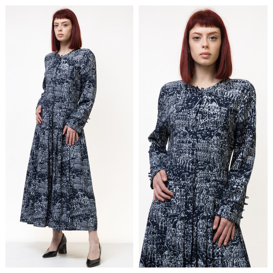 80s Vintage Woman Midi Long Robe Style Dress Size Small 4947 Vintage ...