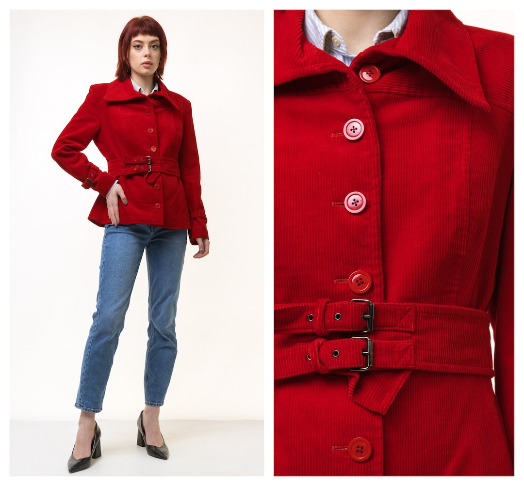 Vintage Corduroy Jacket 80s Women Red Cord Jacket Zip up Women ...