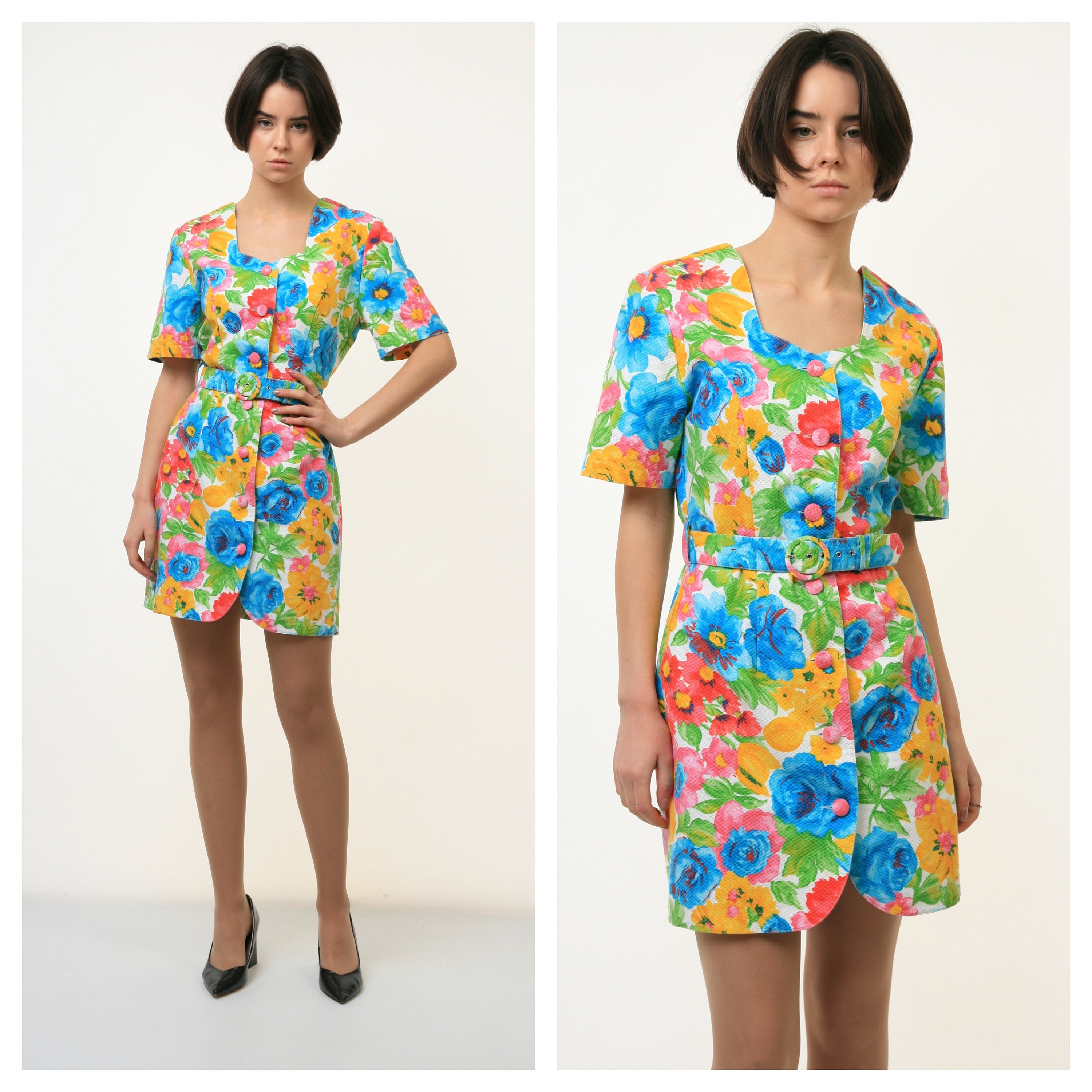 80s Vintage Woman Mini Knee Robe Style Dress Size Medium 3551/ | Etsy