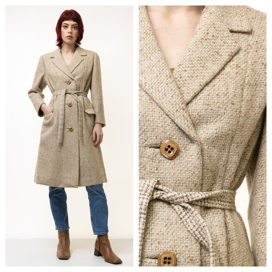 Vintage Tweed Coat Women, Beige Wool Coat, Winter Coat, Wool Overcoat ...