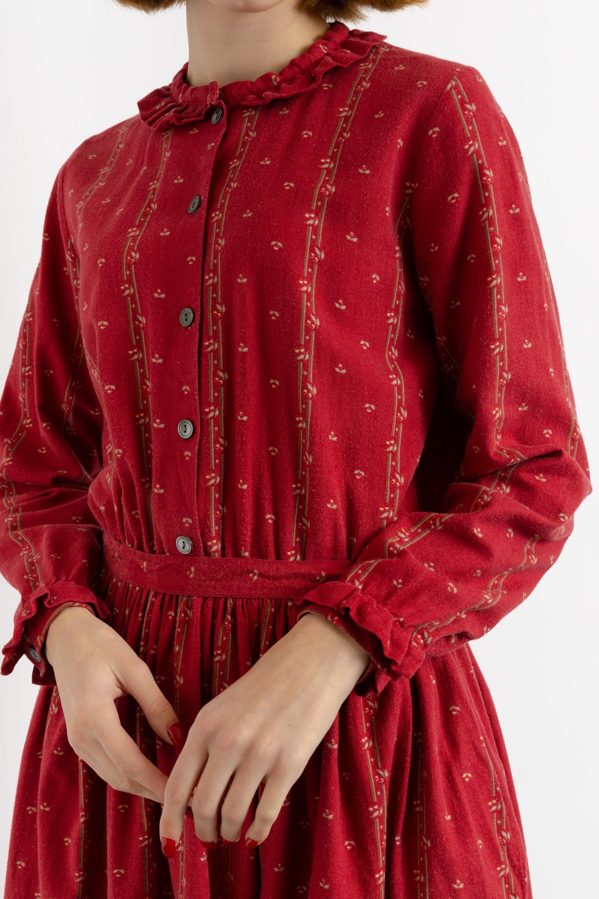 1980s Laura Ashley Red Floral Print Cotton Edwardian Dress Size Medium ...