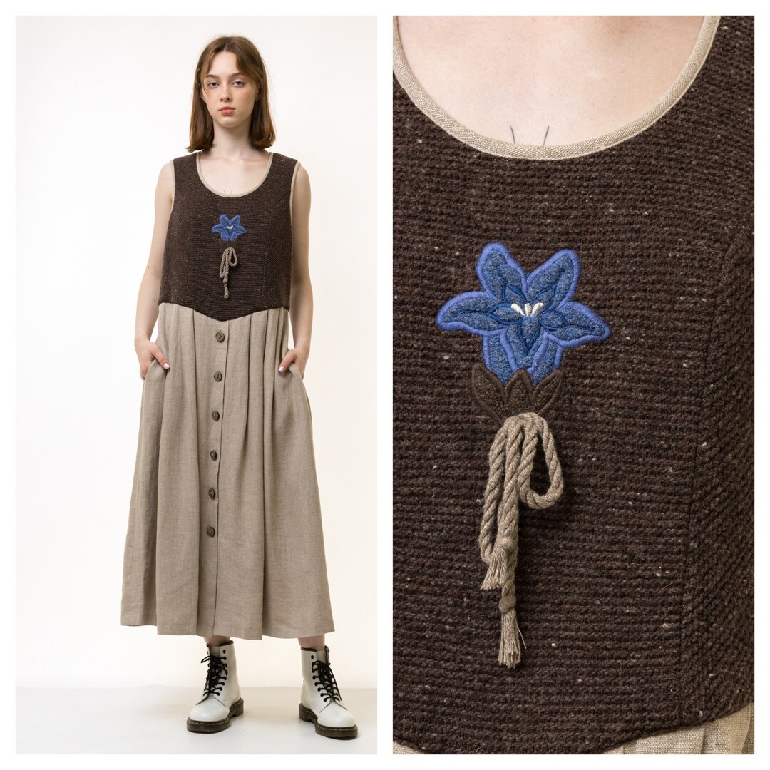 70s Vintage Brown Medieval Alpen Austrian Dirndl Octoberfest Bohemian ...