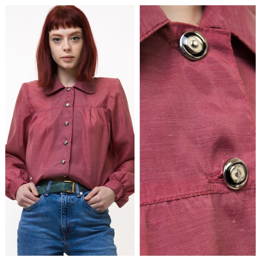 Dark Pink Women Blouse Transparent Women Vintage 80s Light Shirt Casual ...