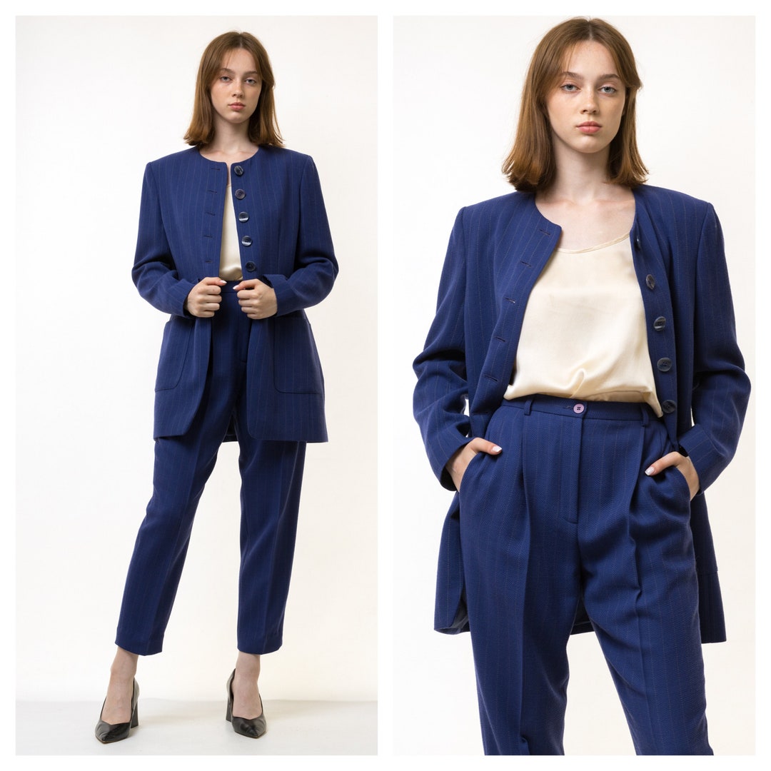 Vintage Jaeger Suit 80s Vintage Jaeger London Dark Blue Beige Pinstripe ...