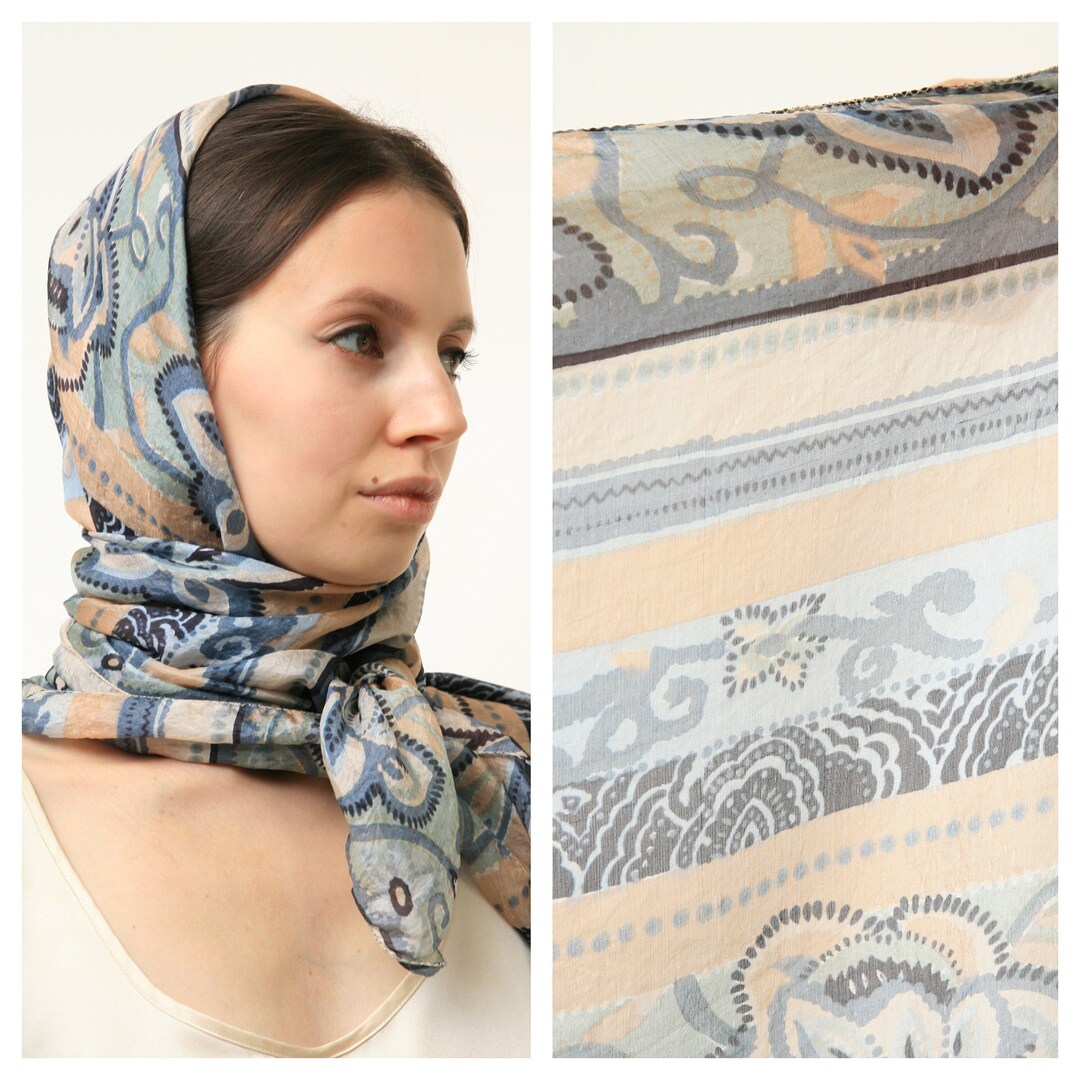 80s Vintage Vtg Rare Grey Pure Silk Seta Seide Soie Abstract Pattern ...