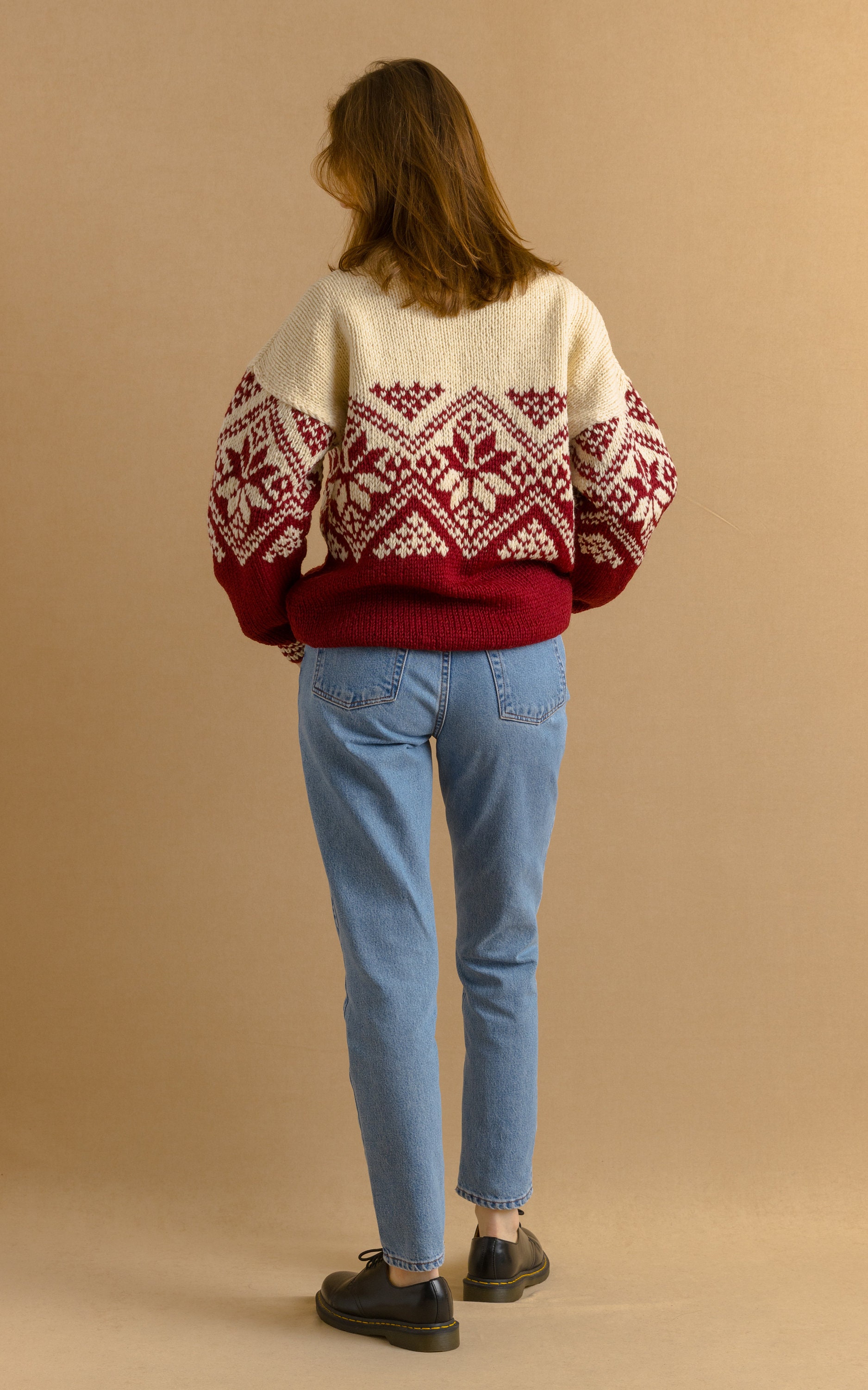 80s Vintage Nepal Handknitted Wool Sweater Knitwear Beige 80s Vintage Nepal Handknitted Wool Sweater Knitwear Beige